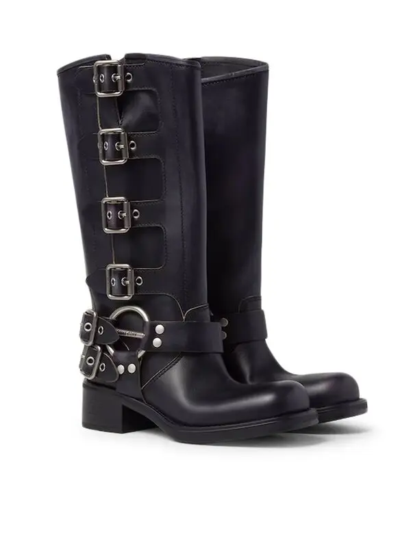 Miu Miu Leather Buckled Boots