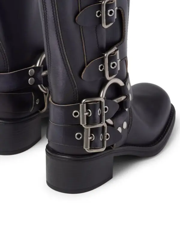 Miu Miu Leather Buckled Boots
