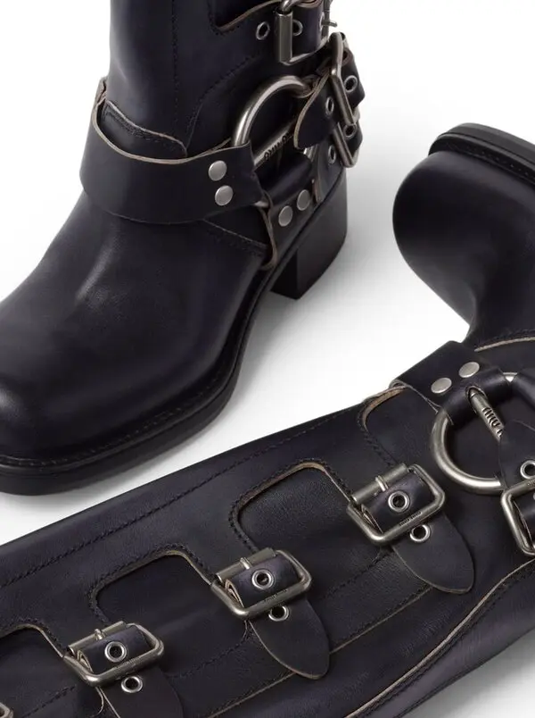Miu Miu Leather Buckled Boots