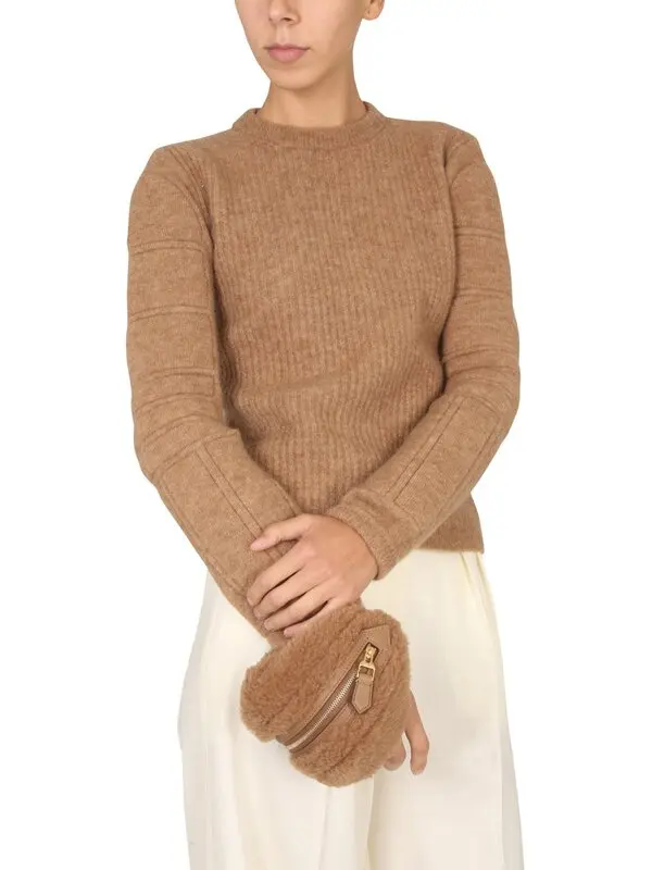Max Mara Mohair Yarn Knit Sweater With Ribbed Detailing - Cream