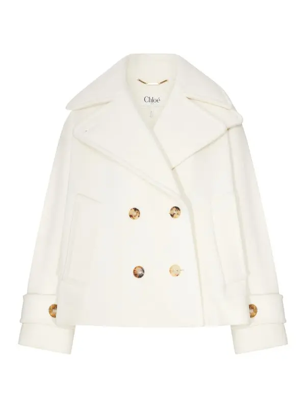 Chloé Oversized Double-breasted Short Wool Coat - White