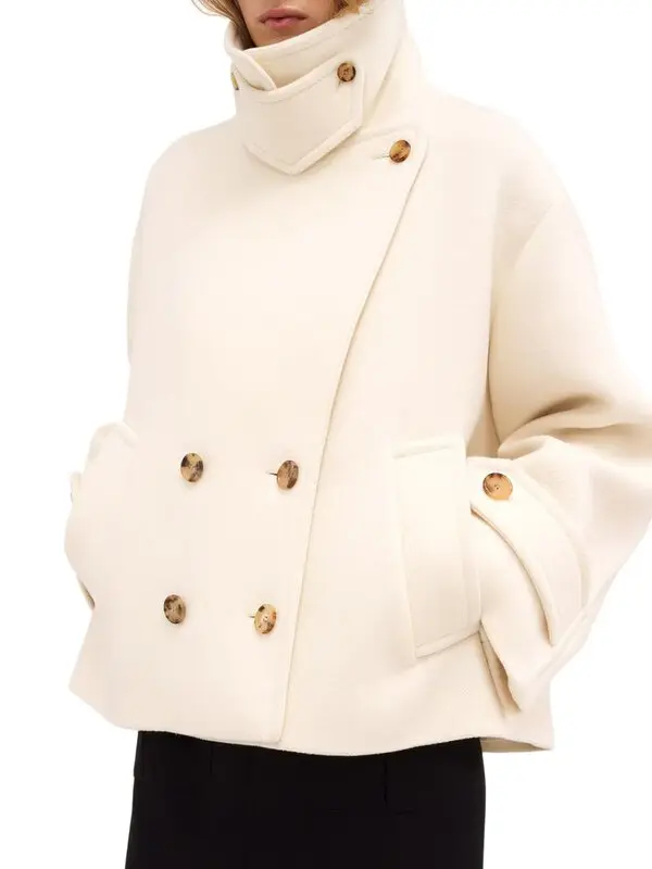 Chloé Oversized Double-breasted Short Wool Coat - White