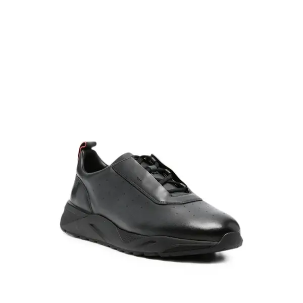 Santoni Leather Lace-up Sneakers - Black