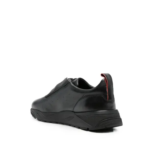 Santoni Leather Lace-up Sneakers - Black