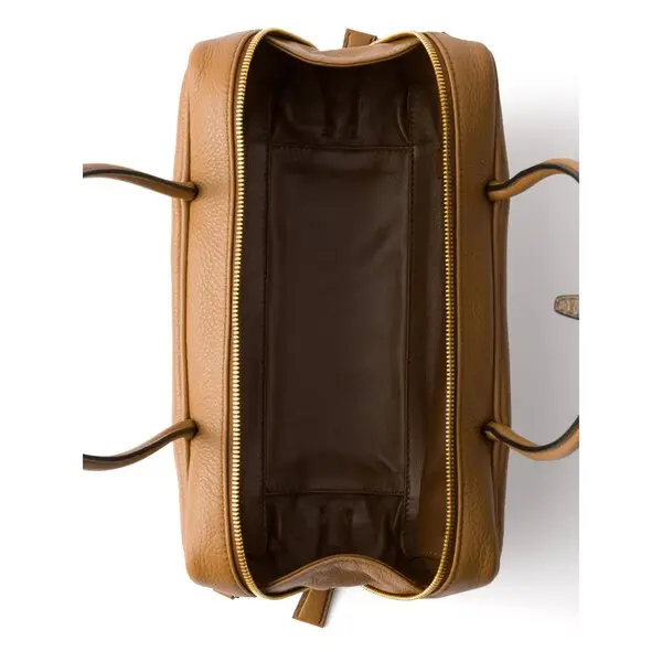 Prada Leather Enamel Triangle Logo Tote Bag - Brown