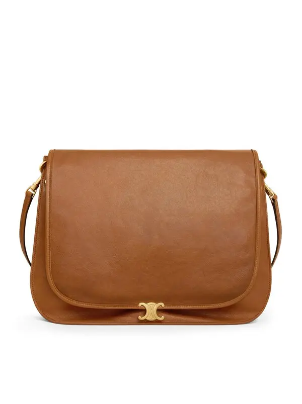 Celine Triomphe Soft Saddlebag In Soft Polished Calfskin - Tan