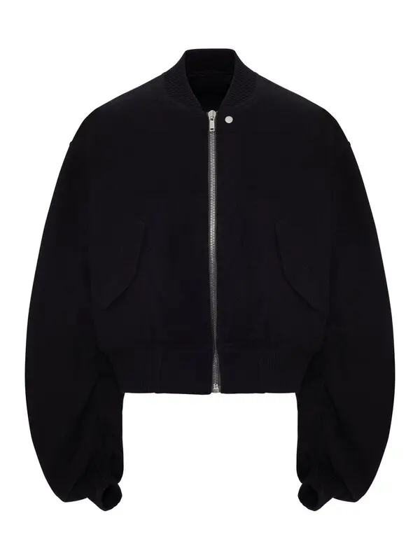 Rick Owens Cropped Bomber Jacket With Voluminous Sleeves In Wool - Black