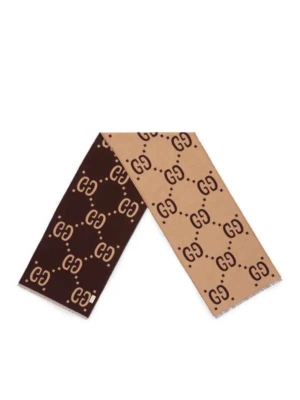 Gucci Wool And Silk Scarf With Gg Jacquard Pattern
