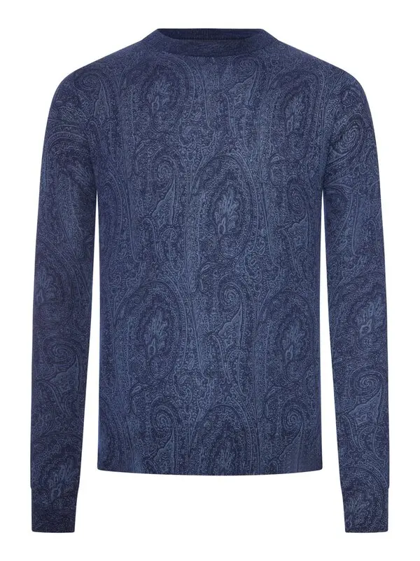 Etro Paisley Knit Sweater In Silk And Cashmere Blend - Blue