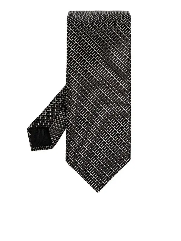 TOM FORD Silk Tie With Geometric Pattern - Black