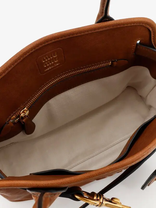 Miu Miu Aventure Leather Handbag With Embossed Logo
