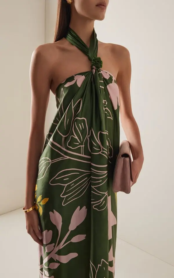 Verandah Halter Satin Maxi Dress