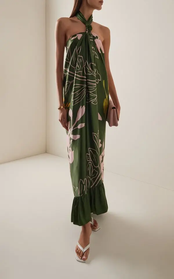 Verandah Halter Satin Maxi Dress