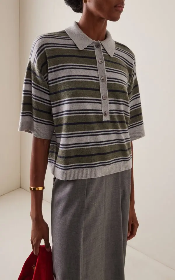 TWP Striped Cashmere Polo Sweater