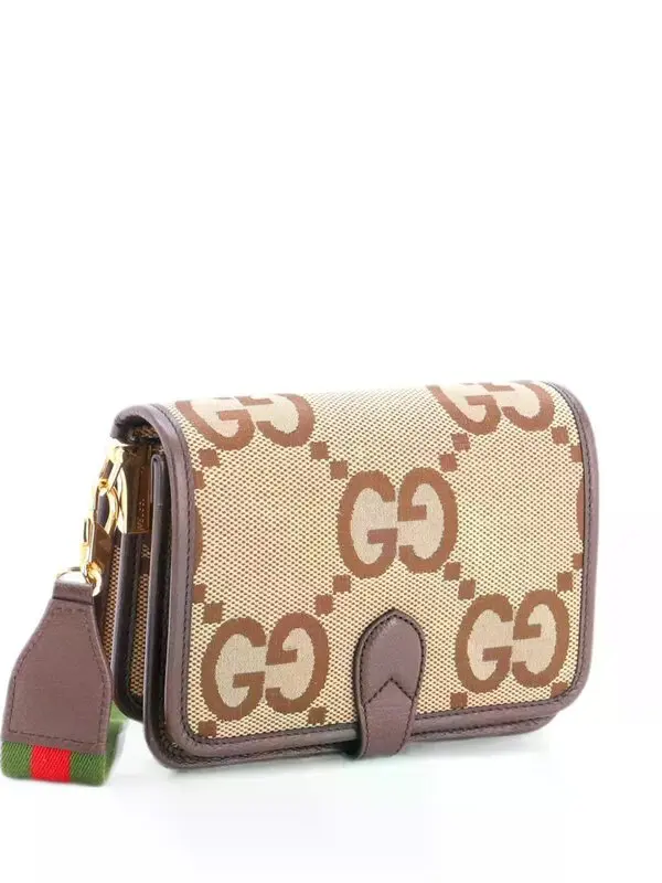 Gucci Buckle Messenger Bag Jumbo Gg Canvas Small Crossbody Bag - Brown