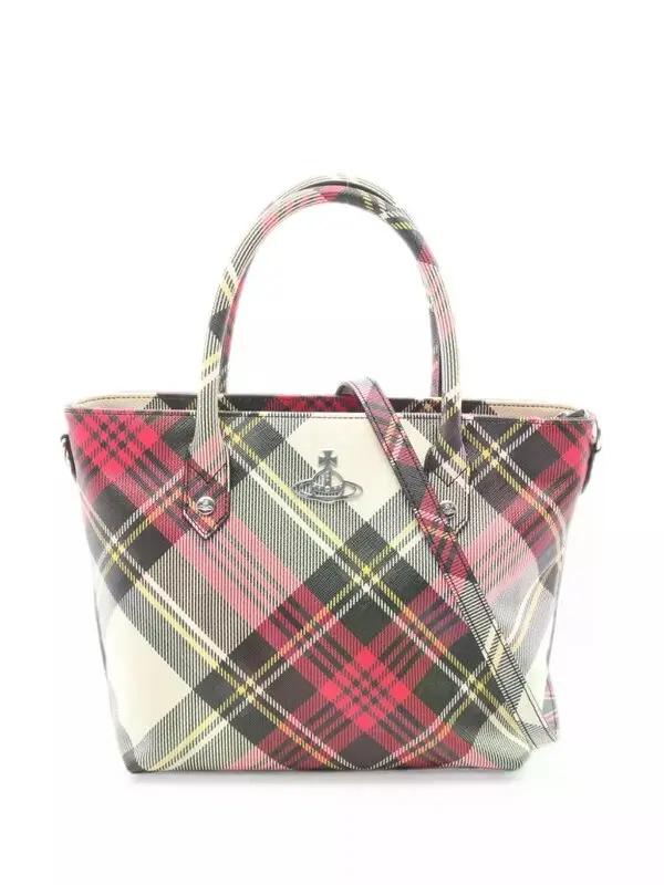 VIVIENNE WESTWOOD 2020 Mini Saffiano Tartan Check Tote Bag - Red
