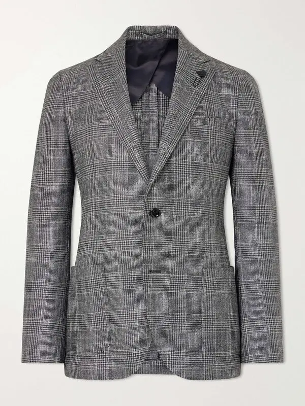 LARDINI Prince Of Wales Checked Wool, Silk And Cashmere-blend Blazer - Gray