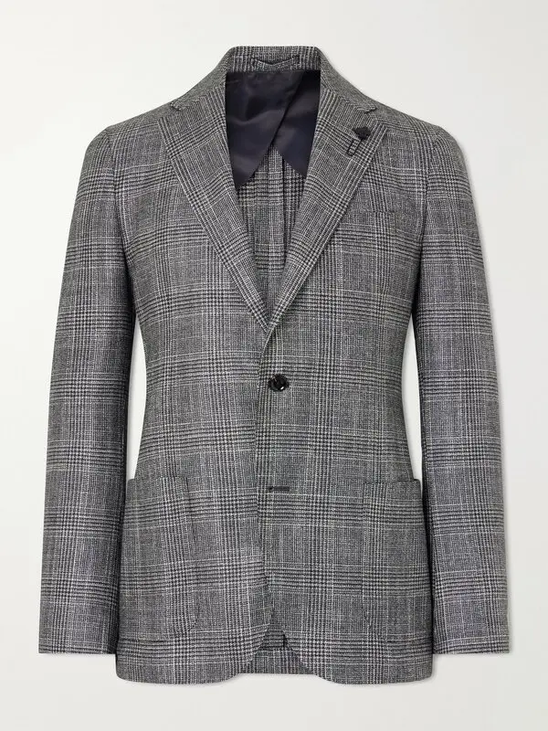 LARDINI Prince Of Wales Checked Wool, Silk And Cashmere-blend Blazer
