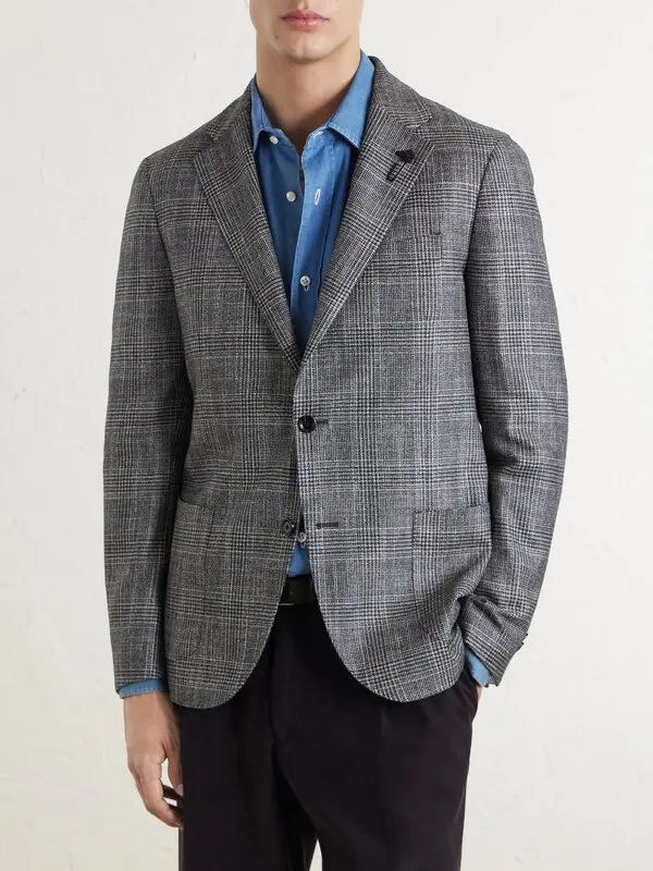 LARDINI Prince Of Wales Checked Wool, Silk And Cashmere-blend Blazer