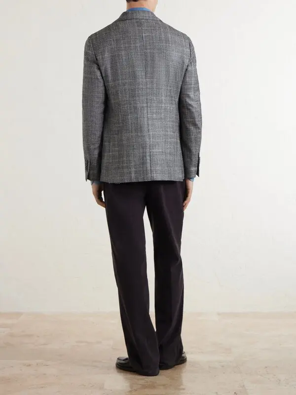 LARDINI Prince Of Wales Checked Wool, Silk And Cashmere-blend Blazer