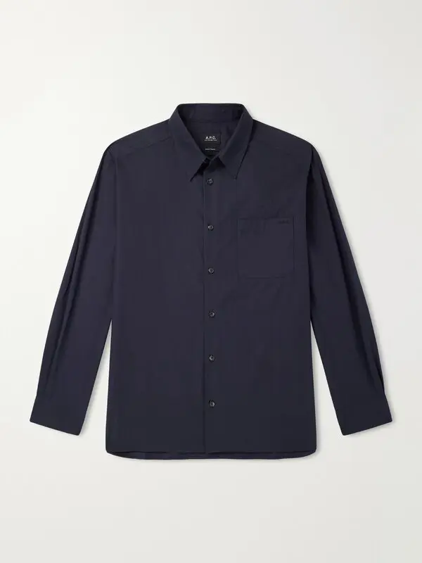 A.p.c. Malo Logo-embroidered Organic Cotton-poplin Shirt - Blue