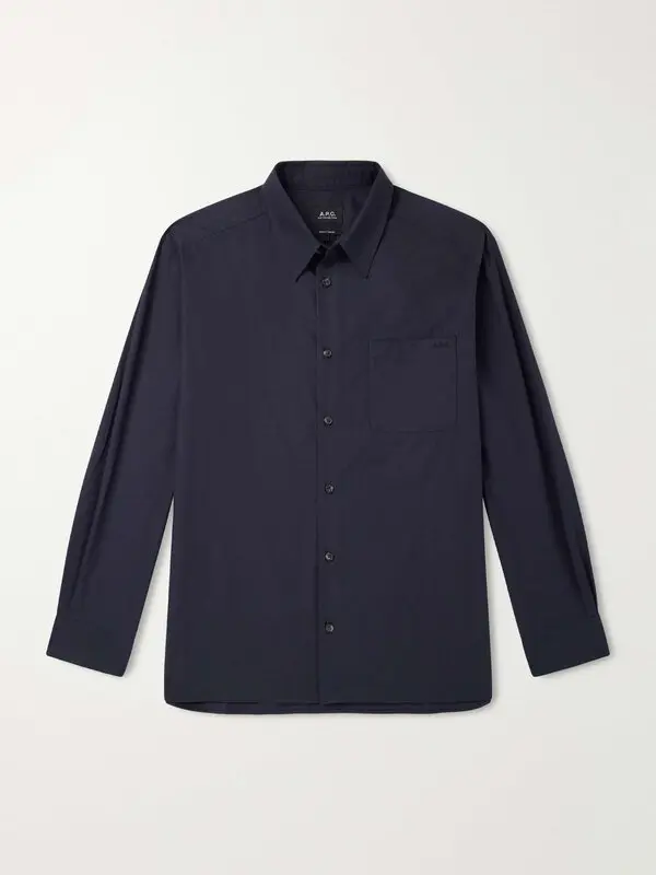A.p.c. Malo Logo-embroidered Organic Cotton-poplin Shirt - Navy