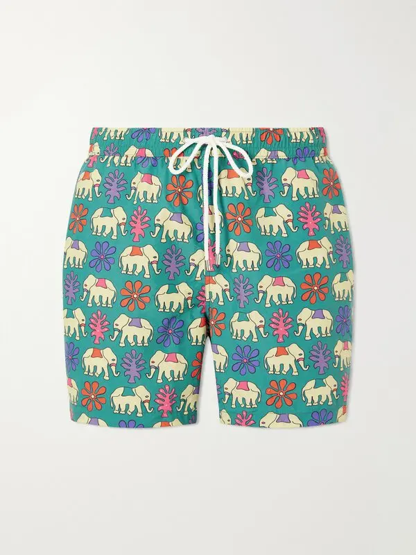 DRAKE'S Straight-leg Mid-length Printed Swim Shorts - Green