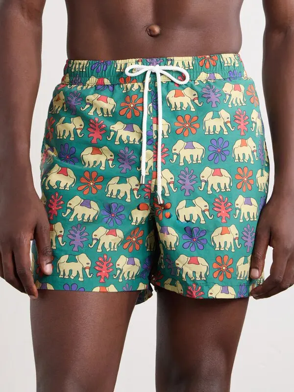 DRAKE'S Straight-leg Mid-length Printed Swim Shorts