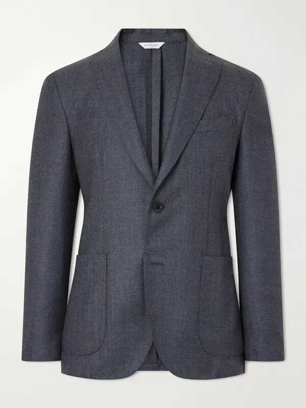 Boglioli Double-breasted Herringbone Virgin Wool Suit Jacket