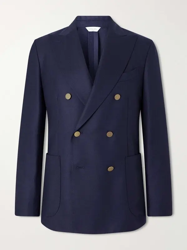 Boglioli Double-breasted Virgin Wool-hopsack Blazer - Navy