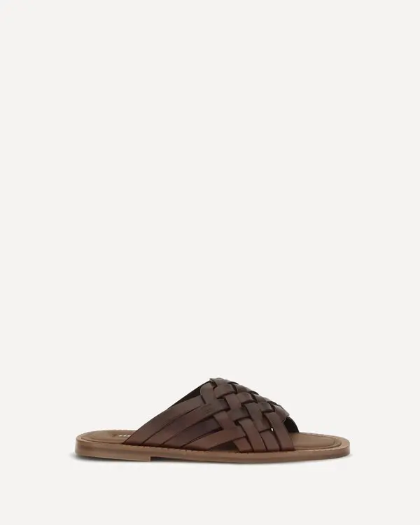 Miu Miu Woven Leather Flat Sandals - Brown