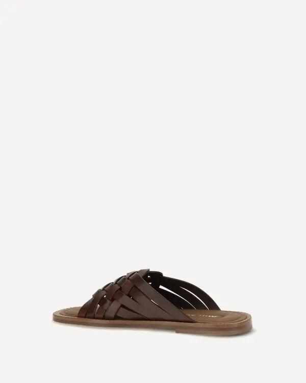 Miu Miu Woven Leather Flat Sandals - Brown