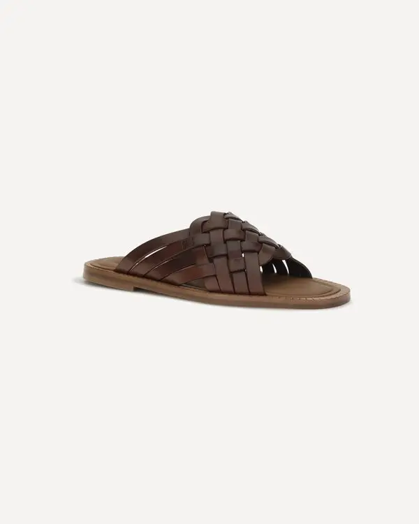 Miu Miu Woven Leather Flat Sandals - Brown