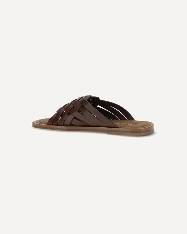 Miu Miu Woven Leather Flat Sandals - Brown