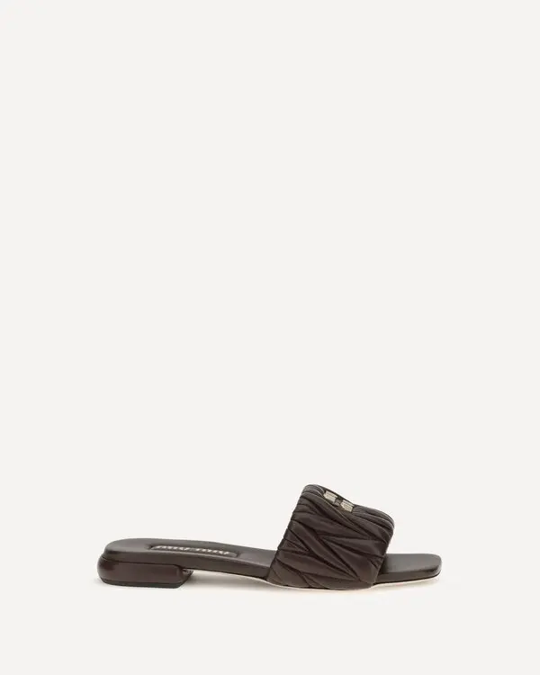 Miu Miu Matelassé Nappa Leather Slides - Brown