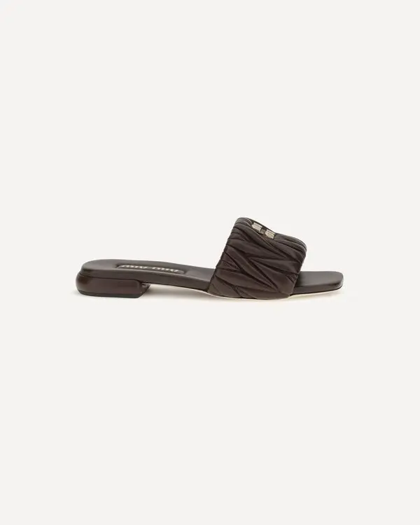 Miu Miu Matelassé Nappa Leather Slides - Brown