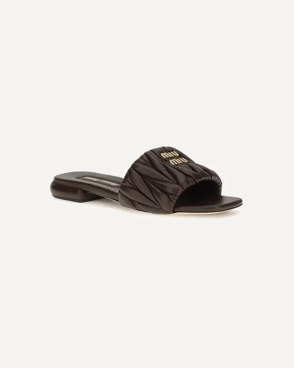 Miu Miu Matelassé Nappa Leather Slides - Brown