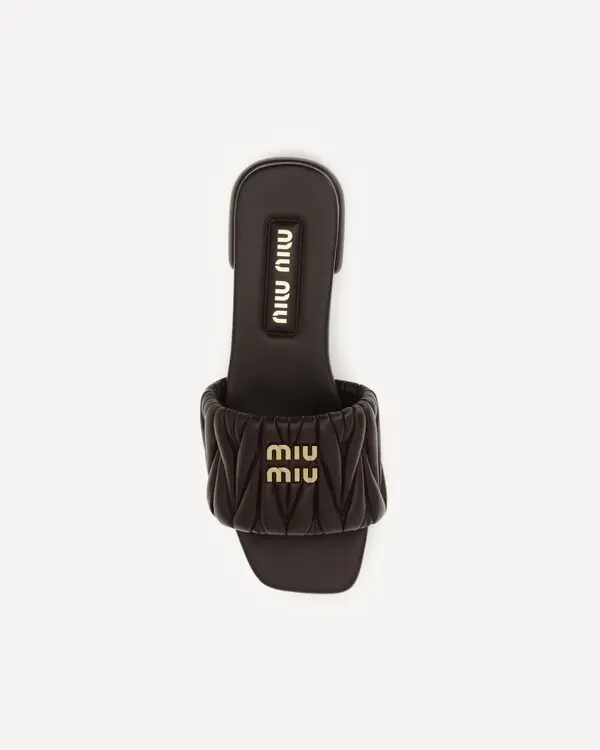 Miu Miu Matelassé Nappa Leather Slides - Brown