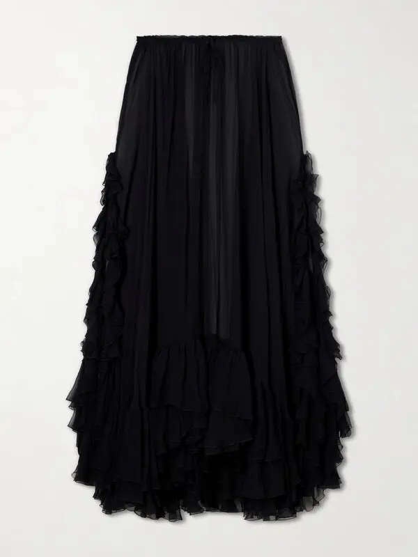 Chloé Ruffled Silk-crepon Maxi Skirt - Black