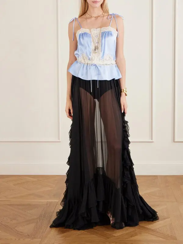 Chloé Ruffled Silk Maxi Skirt - Black