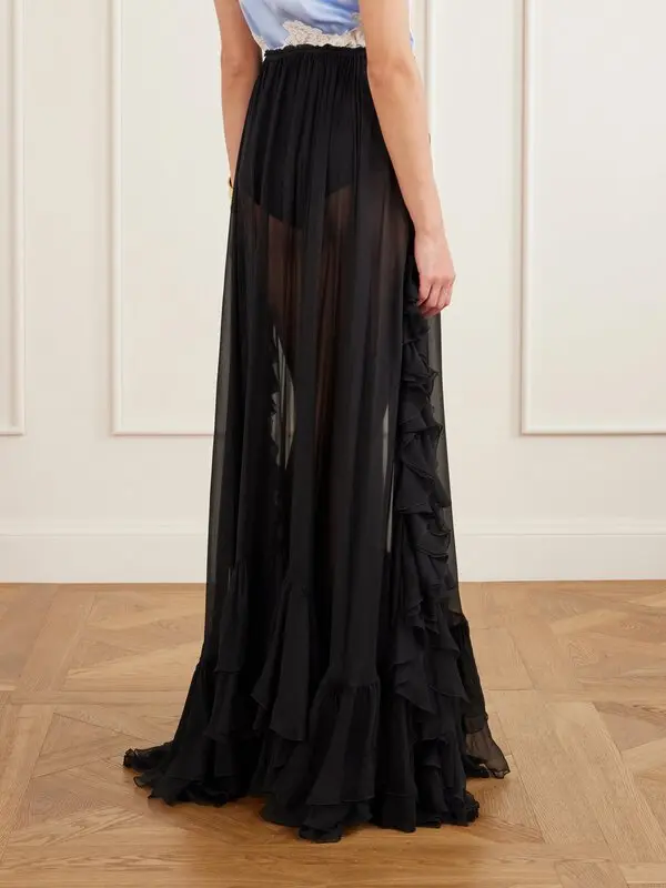 Chloé Ruffled Silk Maxi Skirt - Black