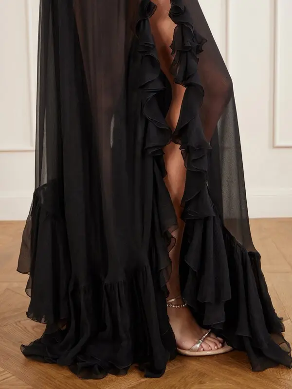 Chloé Ruffled Silk Maxi Skirt - Black