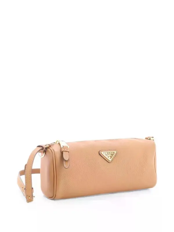 Prada Zip Buckle Pouch Leather Shoulder Bag - Brown