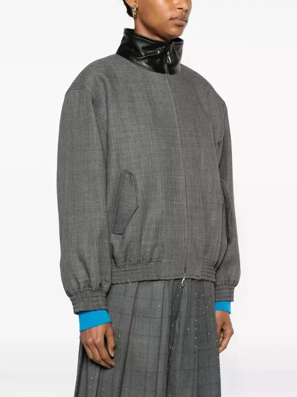 Sandro Wool Jacket With Leather Stand Collar