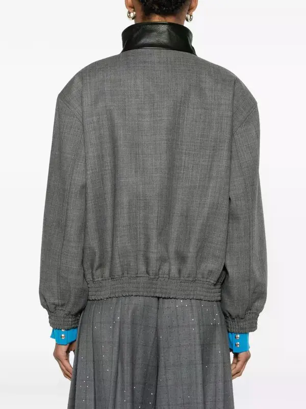 Sandro Wool Jacket With Leather Stand Collar