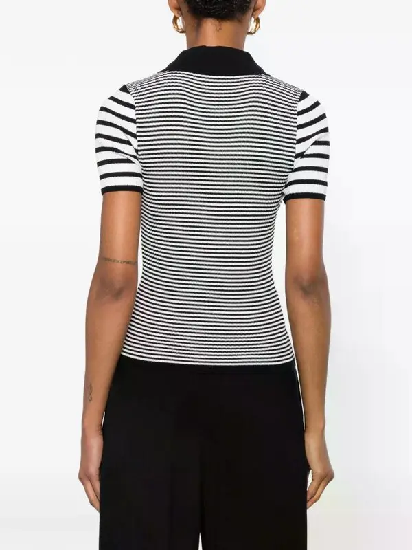 Sandro Striped Shirt Collar Knit Top