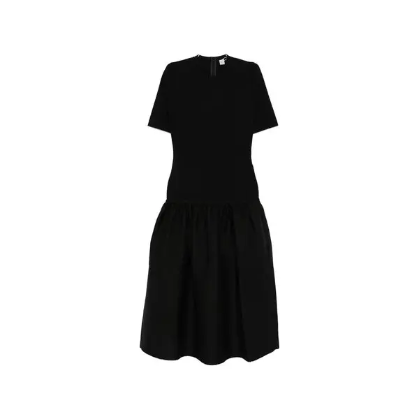 TOTEME Short Sleeve Gathered Detail Round Neck Zip Fastening Dress - Black