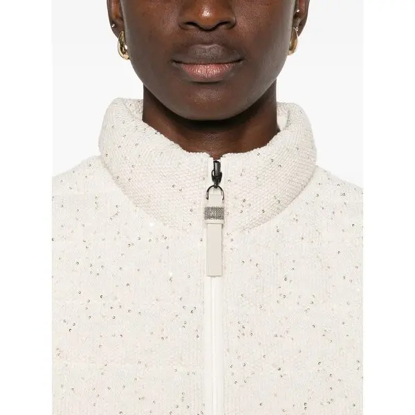 Brunello Cucinelli Sleeveless Sequin Embellished High Neck Vest