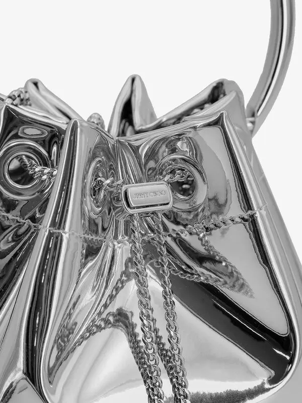 JIMMY CHOO Bonbon Bucket Bag In Mirrored Fabric - Silver