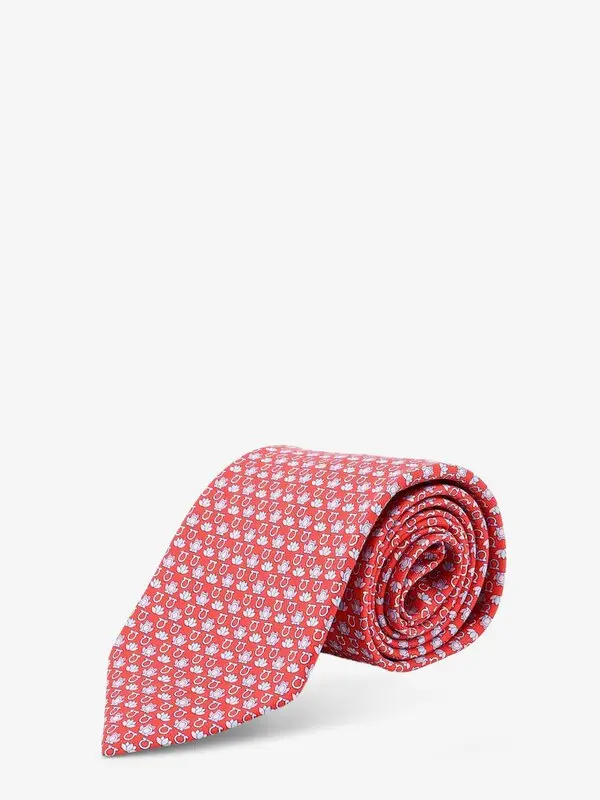FERRAGAMO Gancini Motif Silk Neck Tie - Multicolor